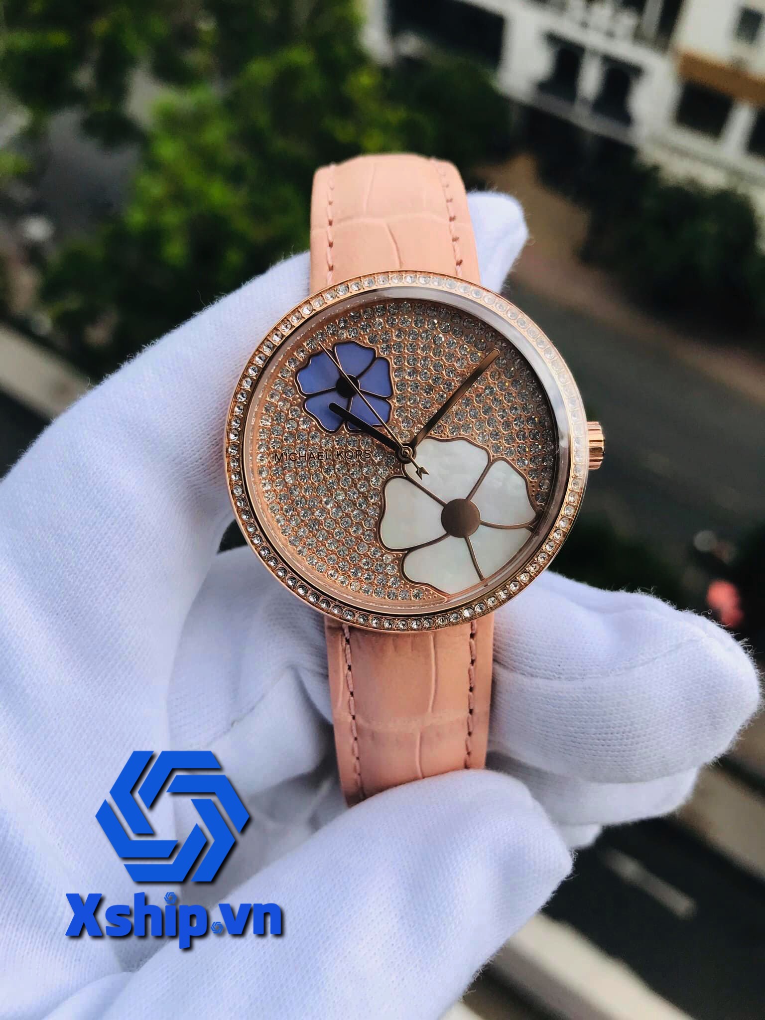 Michael Kors MK2718 Womens Courtney Rose Gold-Tone and Blush Croco ...