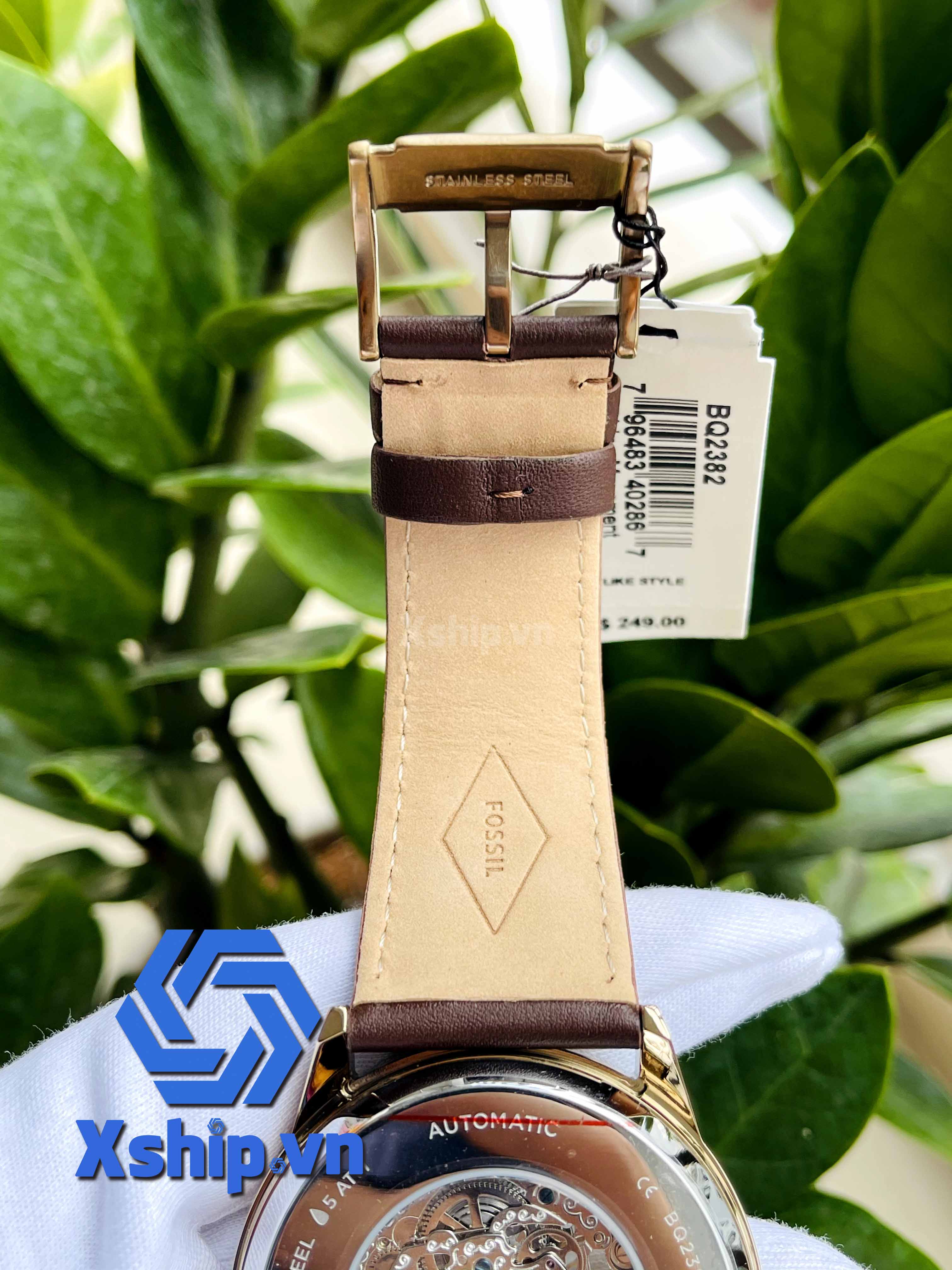 Fossil 48mm Flynn Automatic Brown Leather Watch BQ2382