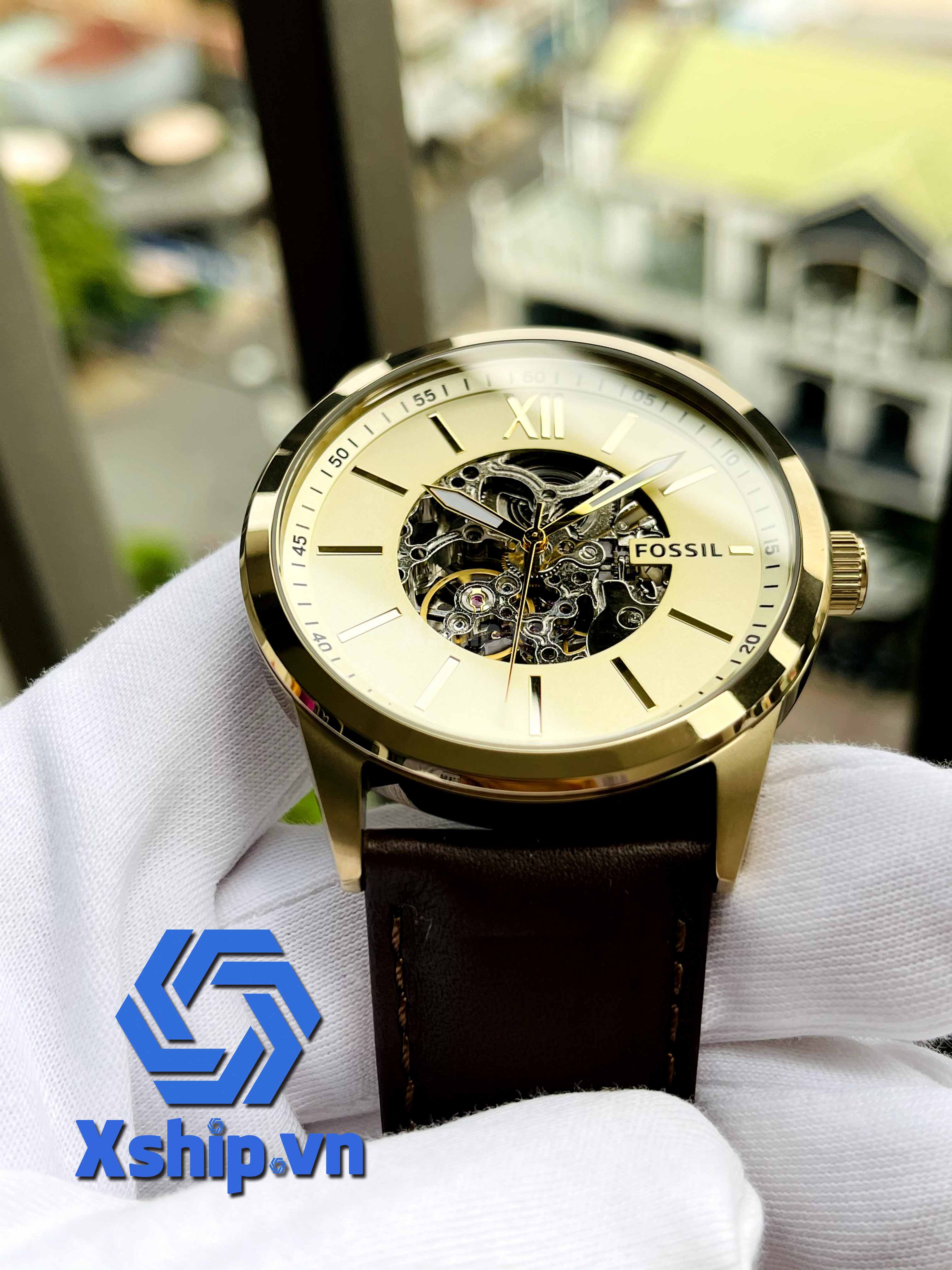 Fossil 48mm Flynn Automatic Brown Leather Watch BQ2382