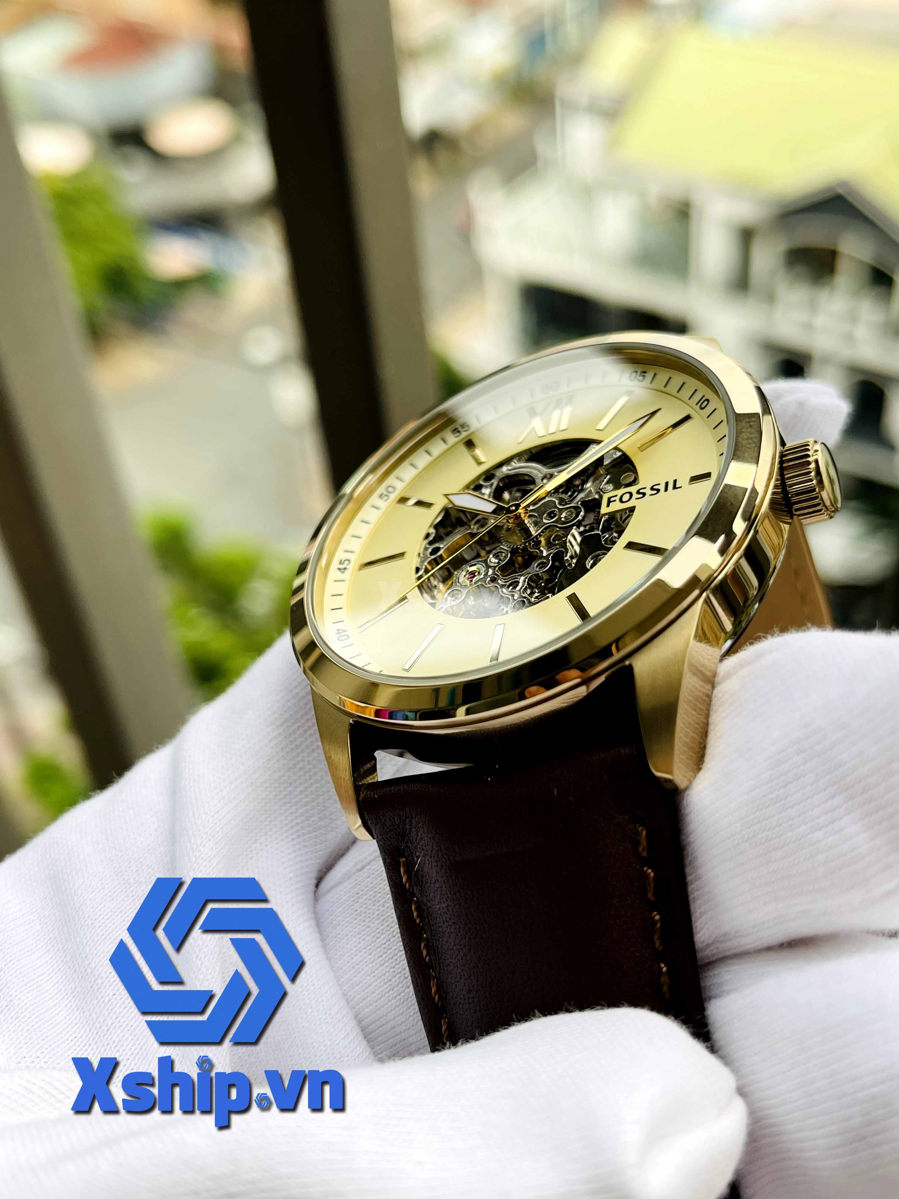 Fossil 48mm Flynn Automatic Brown Leather Watch BQ2382