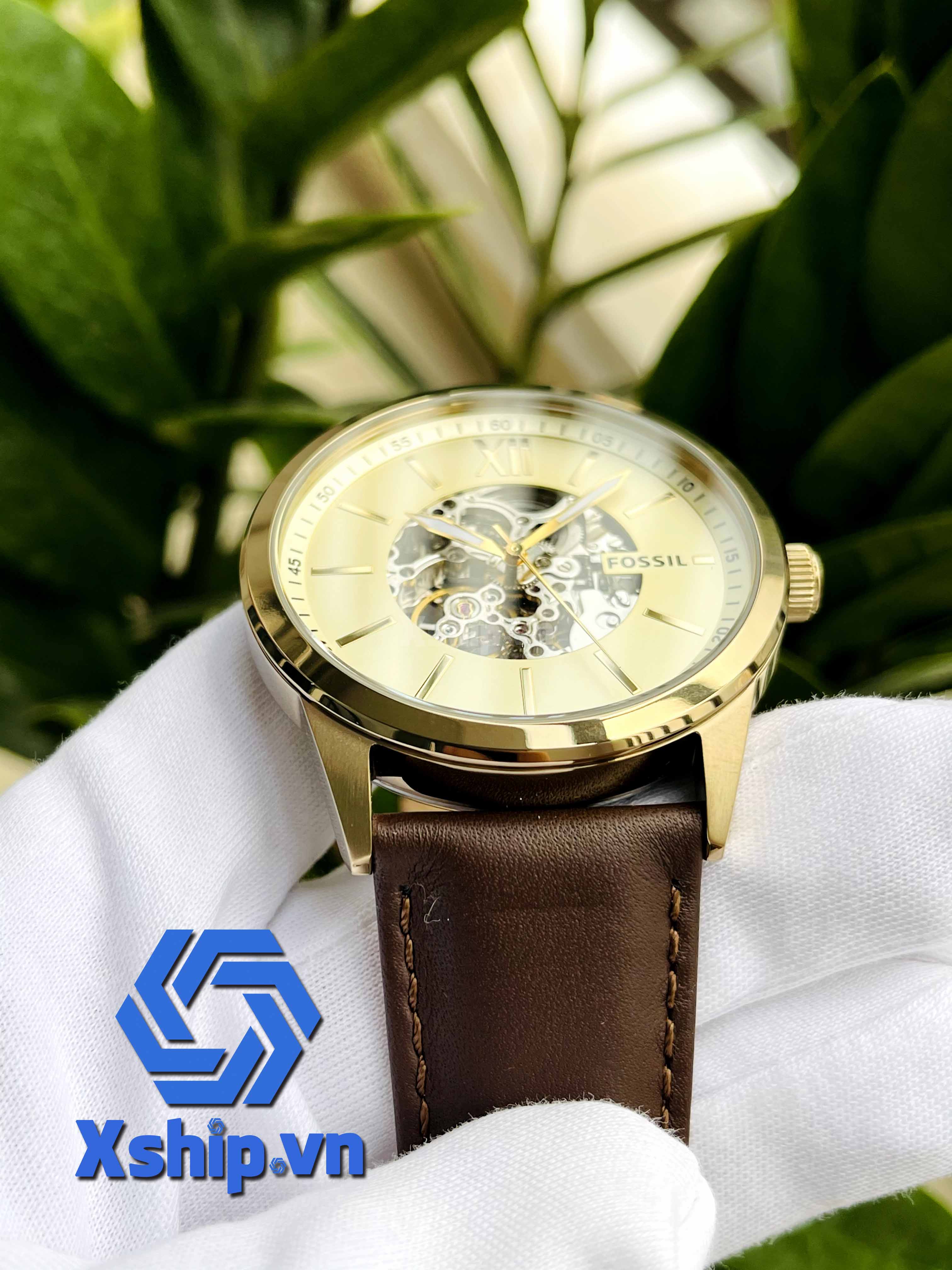 Fossil 48mm Flynn Automatic Brown Leather Watch BQ2382